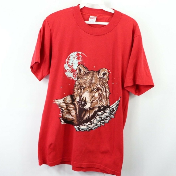 Soffe | Shirts | Vintage Soffe Wolf Nature Short Sleeve Shirt Red L ...